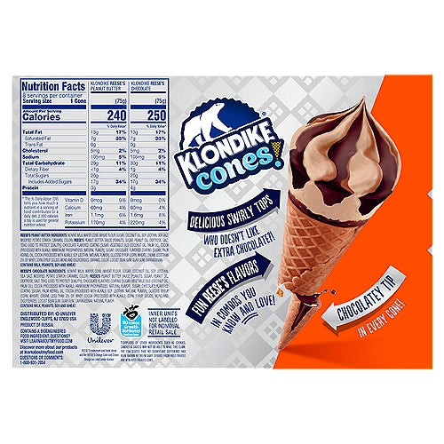 Klondike, Reese's Peanut Butter & Chocolate, 3.75 oz. Cones, 8 Packs ...