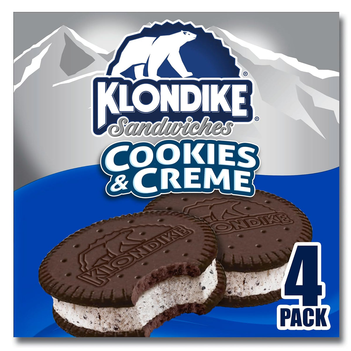 Klondike, Cookies & Cream Sandwich, 4 oz. 4 Packs (1 Count ...