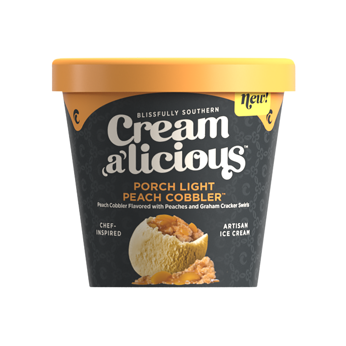 Creamalicious, Porch Light Peach Cobbler (Pint) – icecreamsource